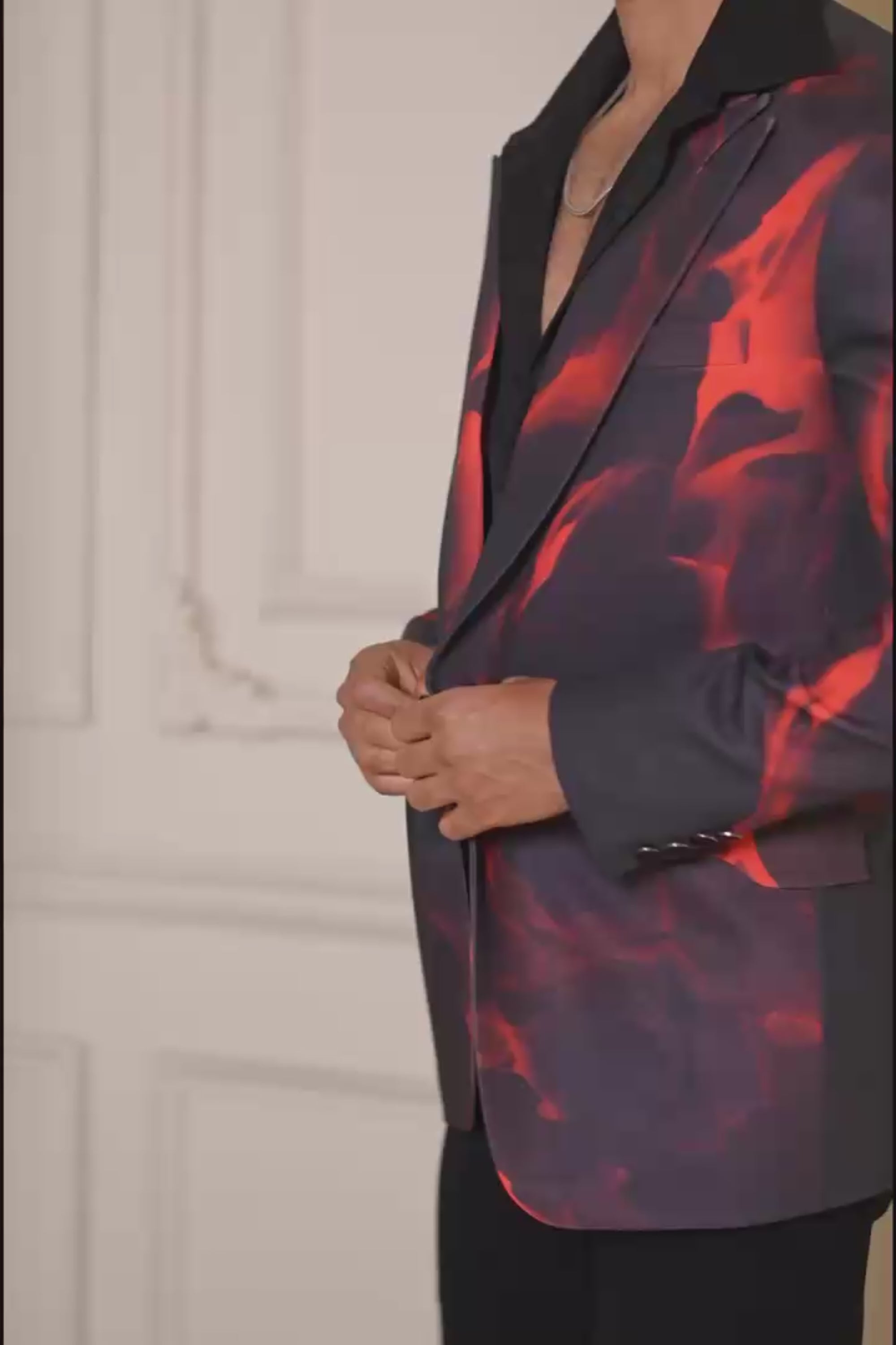 Black Magna Blazer with Red Fire Print – bharat reshma international